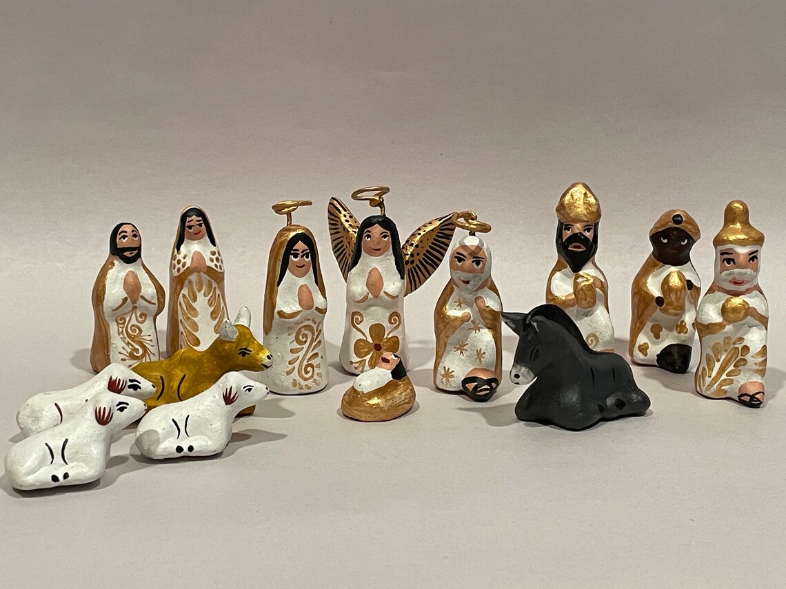 Mini Clay Nativity Small Mexican Nativity Gold Tones | Etsy
