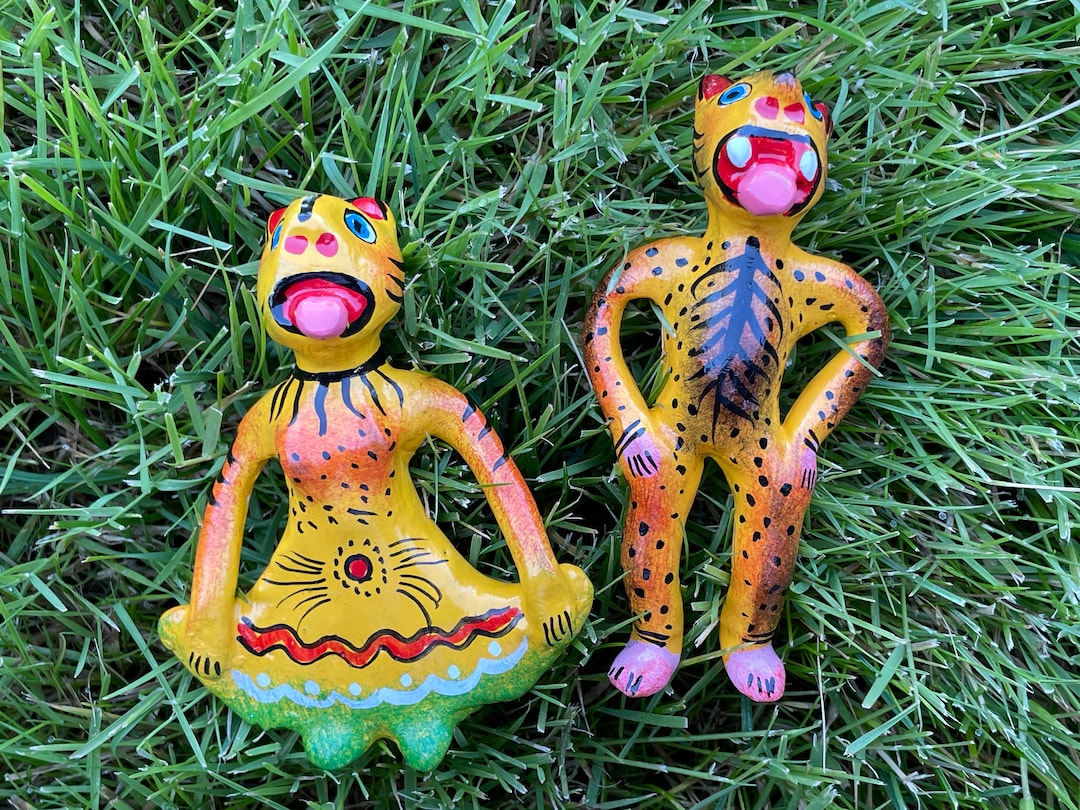Mexican Jaguar Ornaments, PAIR, Male and Female, Mexican Jaguar, Clay ...