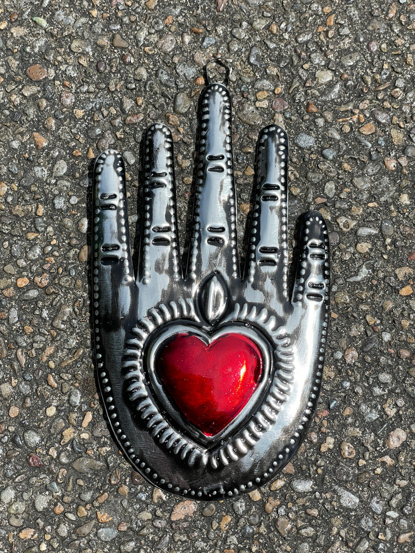 SET of FIVE Tin HEALING Hand Ornaments, Tin Milagro Hand, Fatima Hand ...