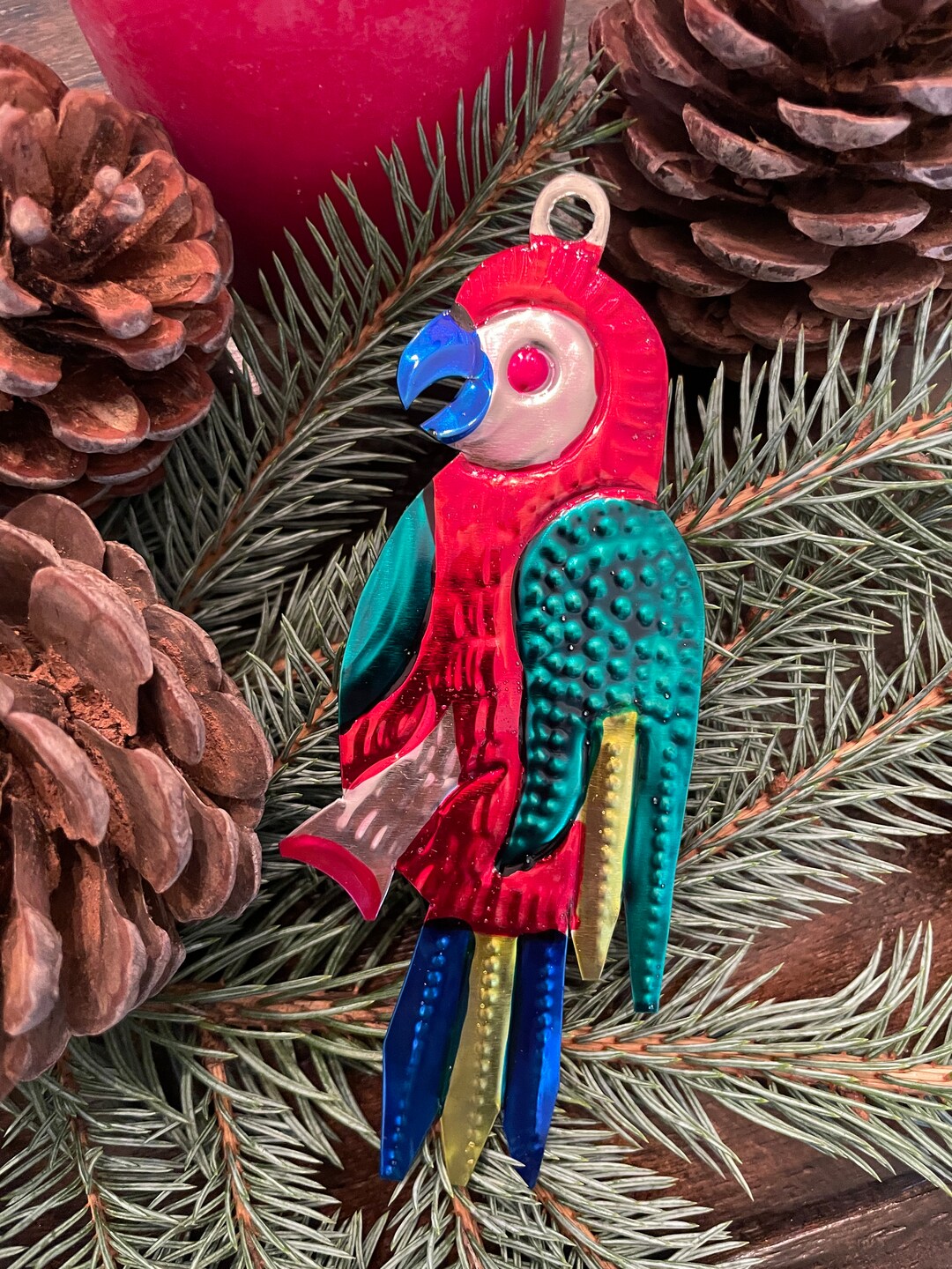 Handmade Mexican Tin Parrot Ornament: Colorful Guacamaya Christmas ...