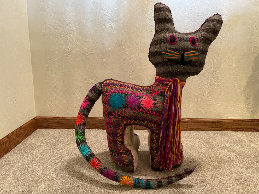 GIANT HANDMADE Cat, One-of-a-kind, Hand Stitched Mexican Plushie ...