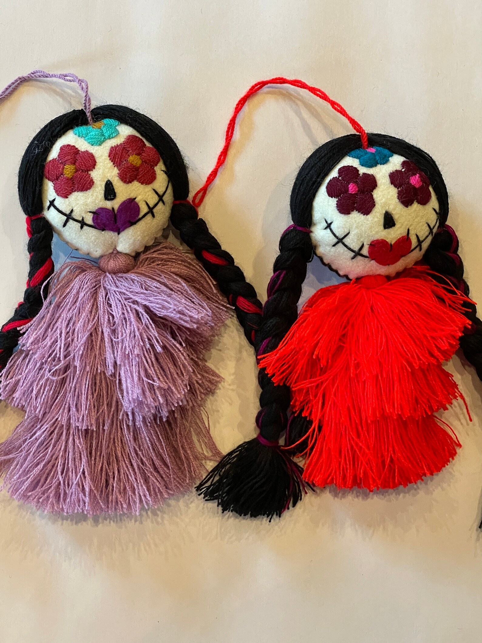 SET of TWO Hand Embroidered CATRINA Ornaments, Day of the Dead Ornament ...