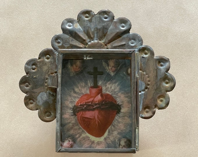 Antiqued Miniature Nicho With Sacred Heart With Thorns, Mexican Nicho ...