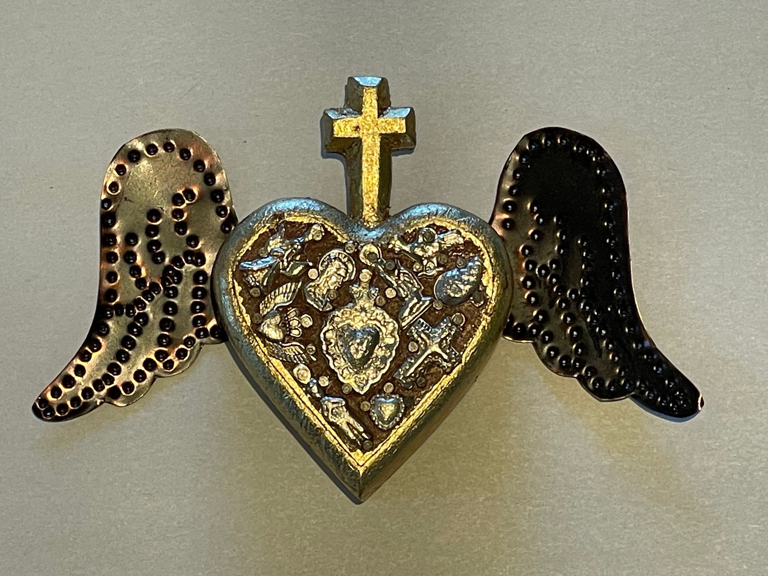 SMALL Sacred Heart With Wings and Milagros, RED Background, Sacred ...