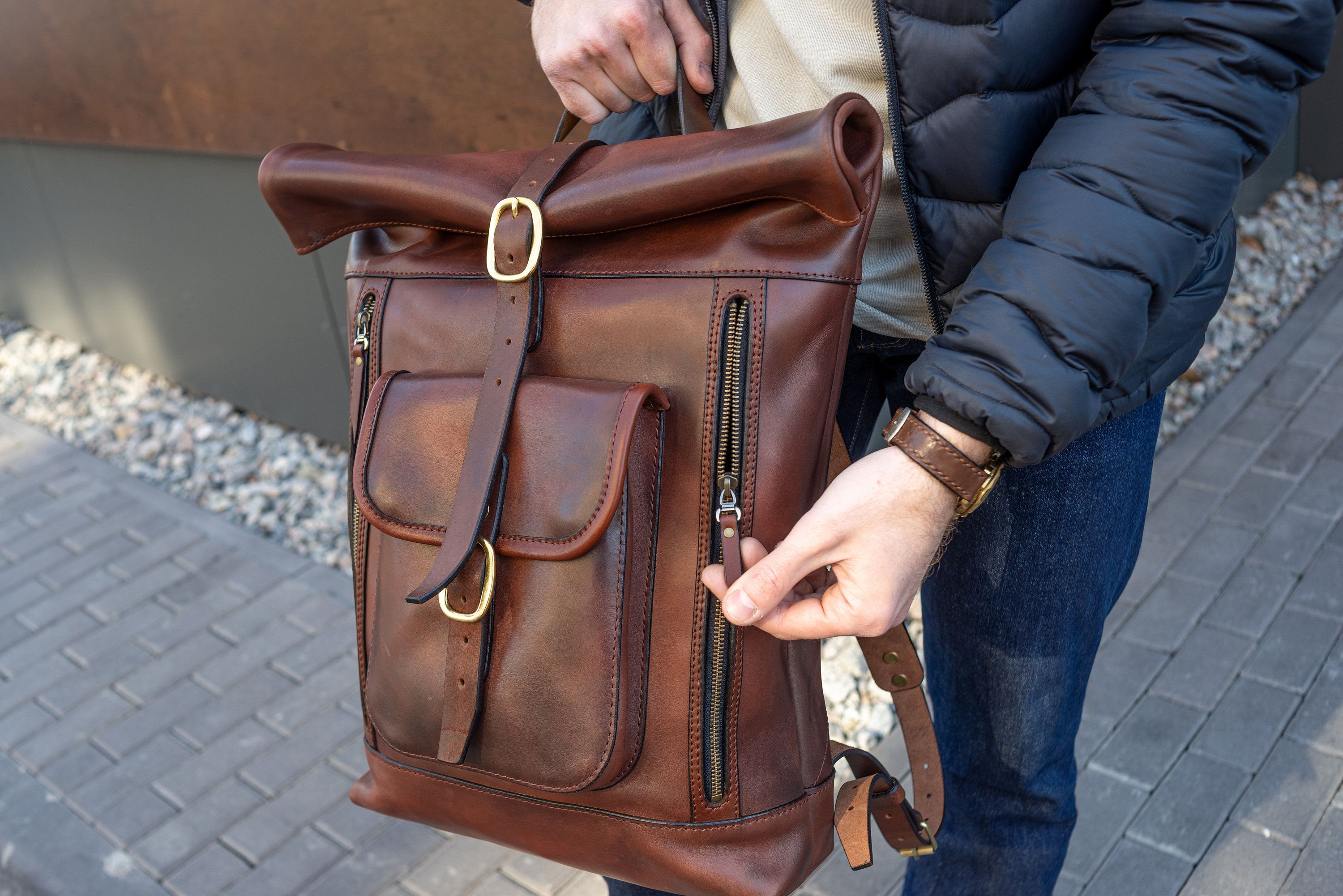 Leather Rolltop Backpack, Personalized Leather Backpack for Men ...