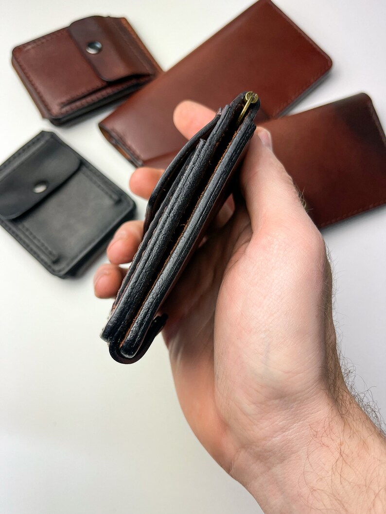 Brown Leather Money Clip, Small Leather Wallet, Full Grain Leather ...