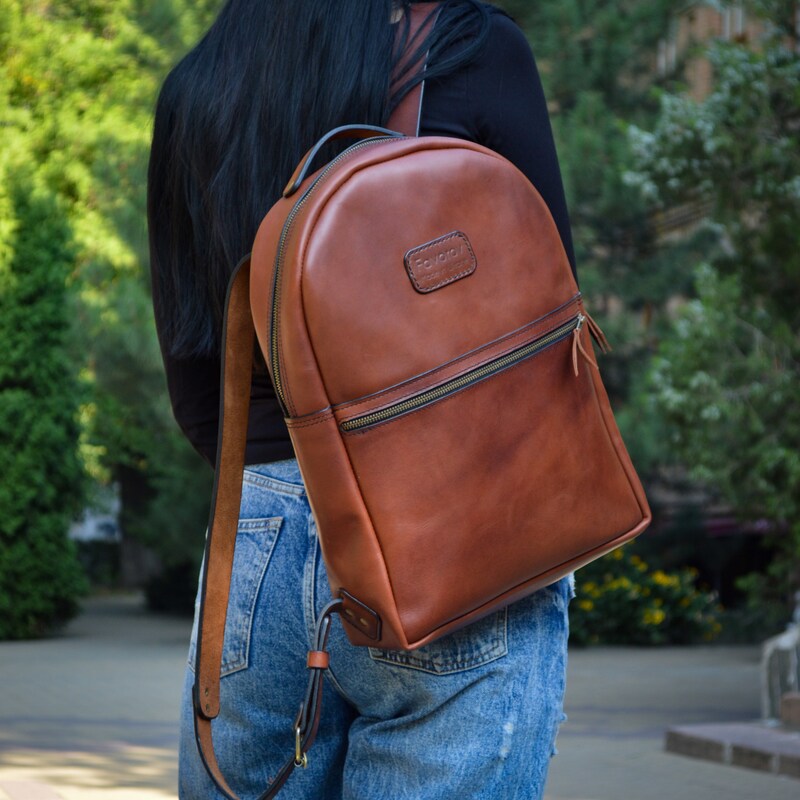 Cognac Leather Backpack - Etsy