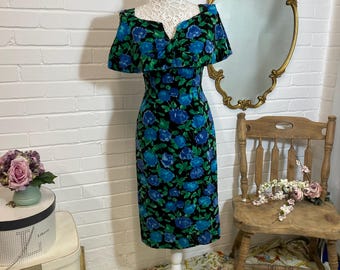 1950s Lace Wiggle Dress With Velvet Collar Hourglass Dress Pinup Dress ...