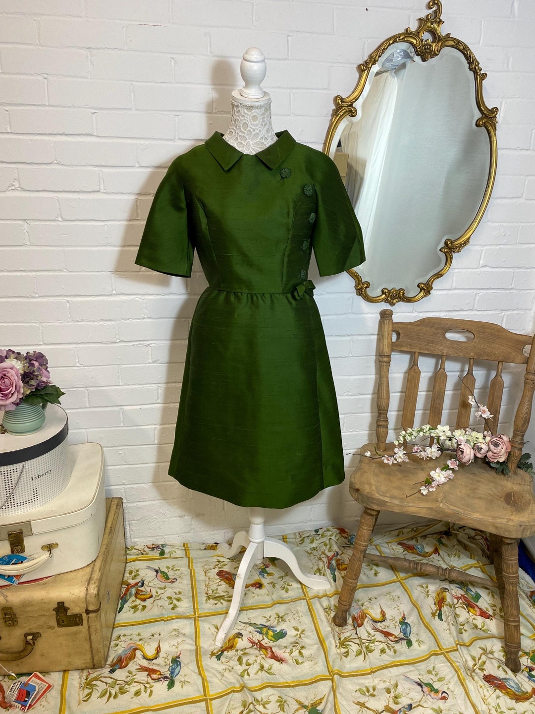 Harrods 1950s Stunning Emerald Green Dress - Etsy