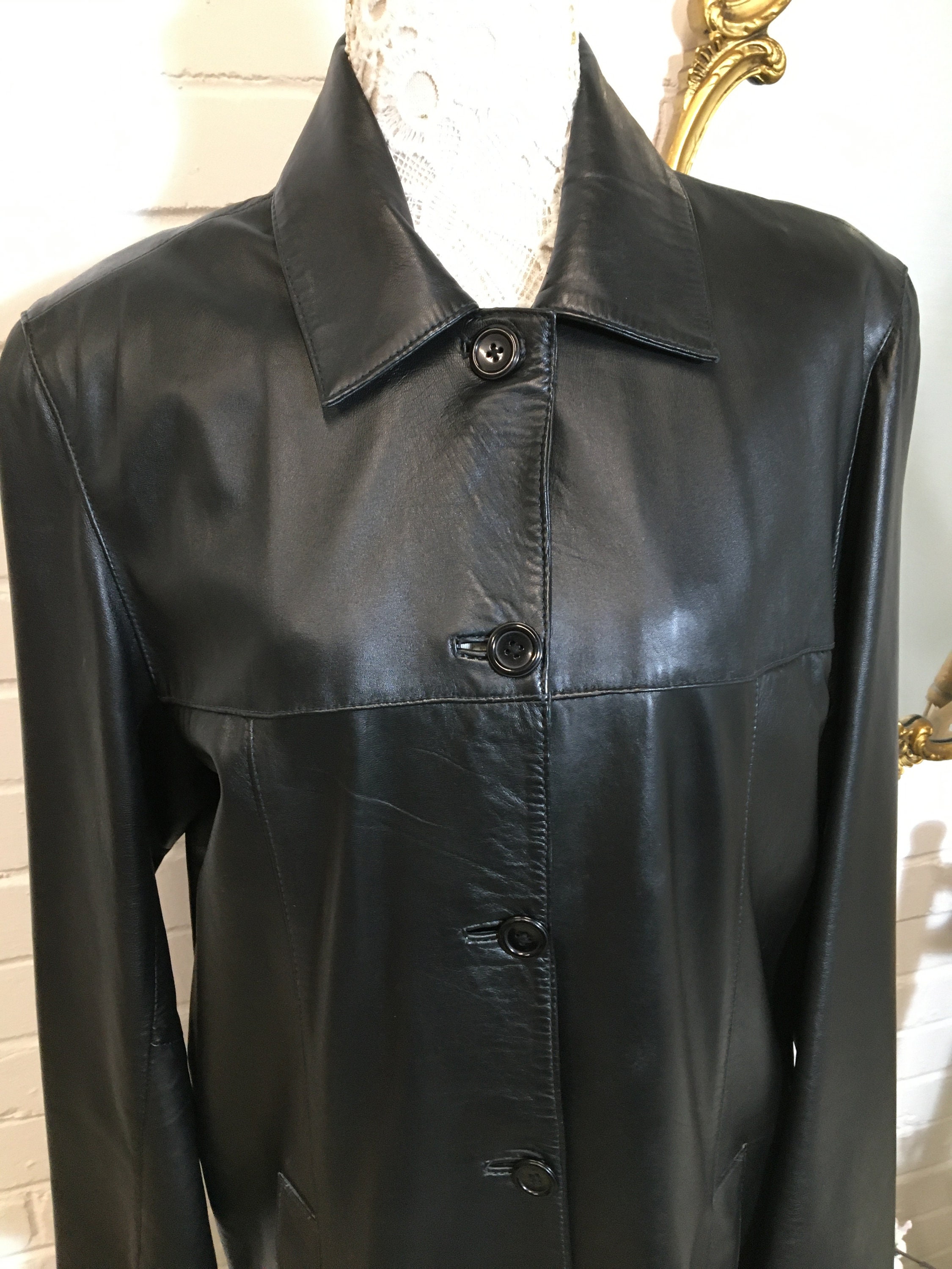 1990s Full Length Black Leather Coat - Etsy