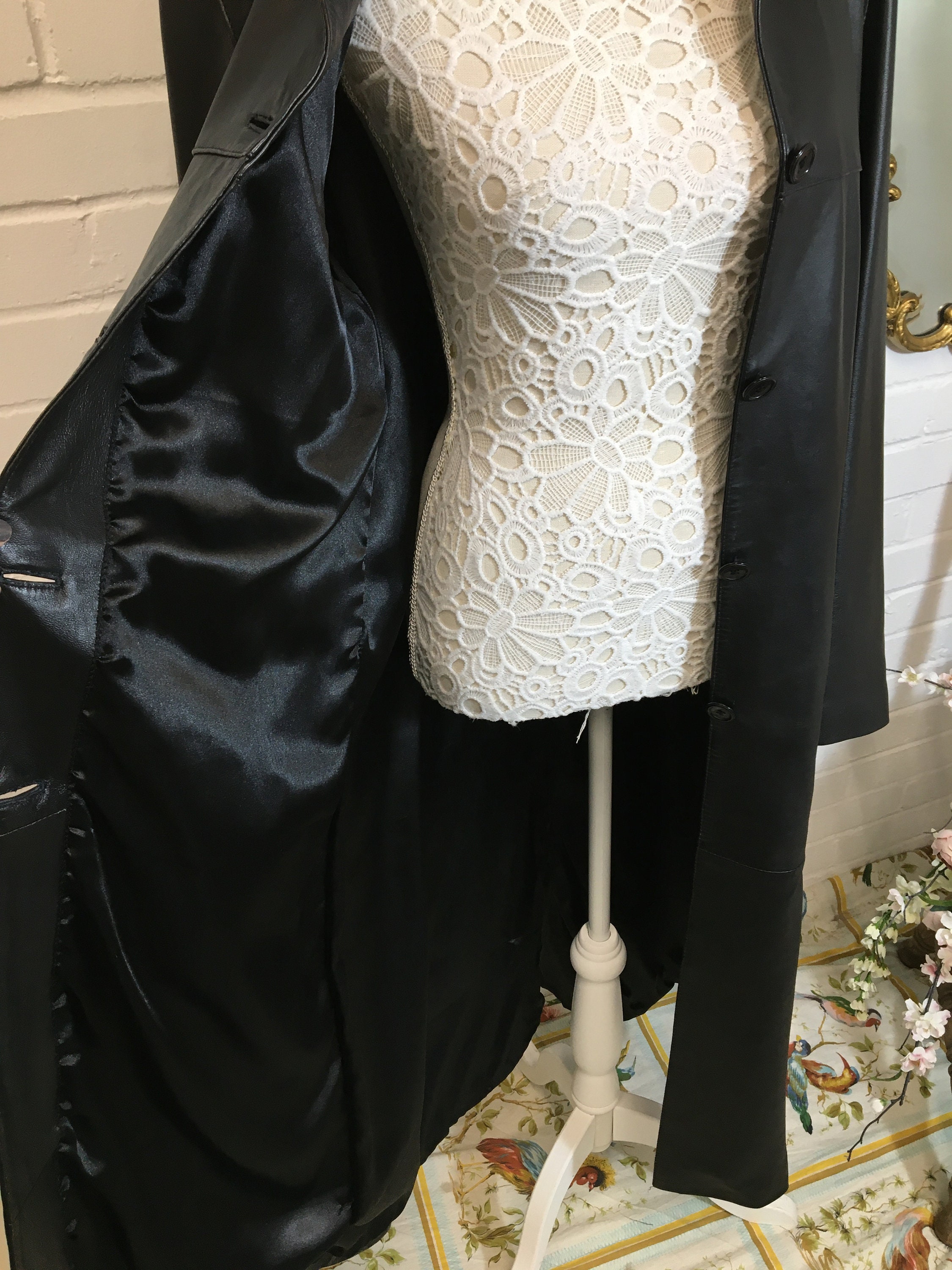 1990s Full Length Black Leather Coat - Etsy