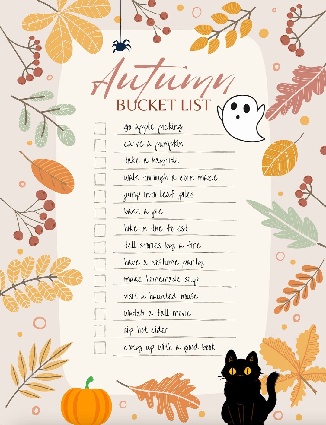 Autumn Fall Halloween Checklist Digital Download - Etsy