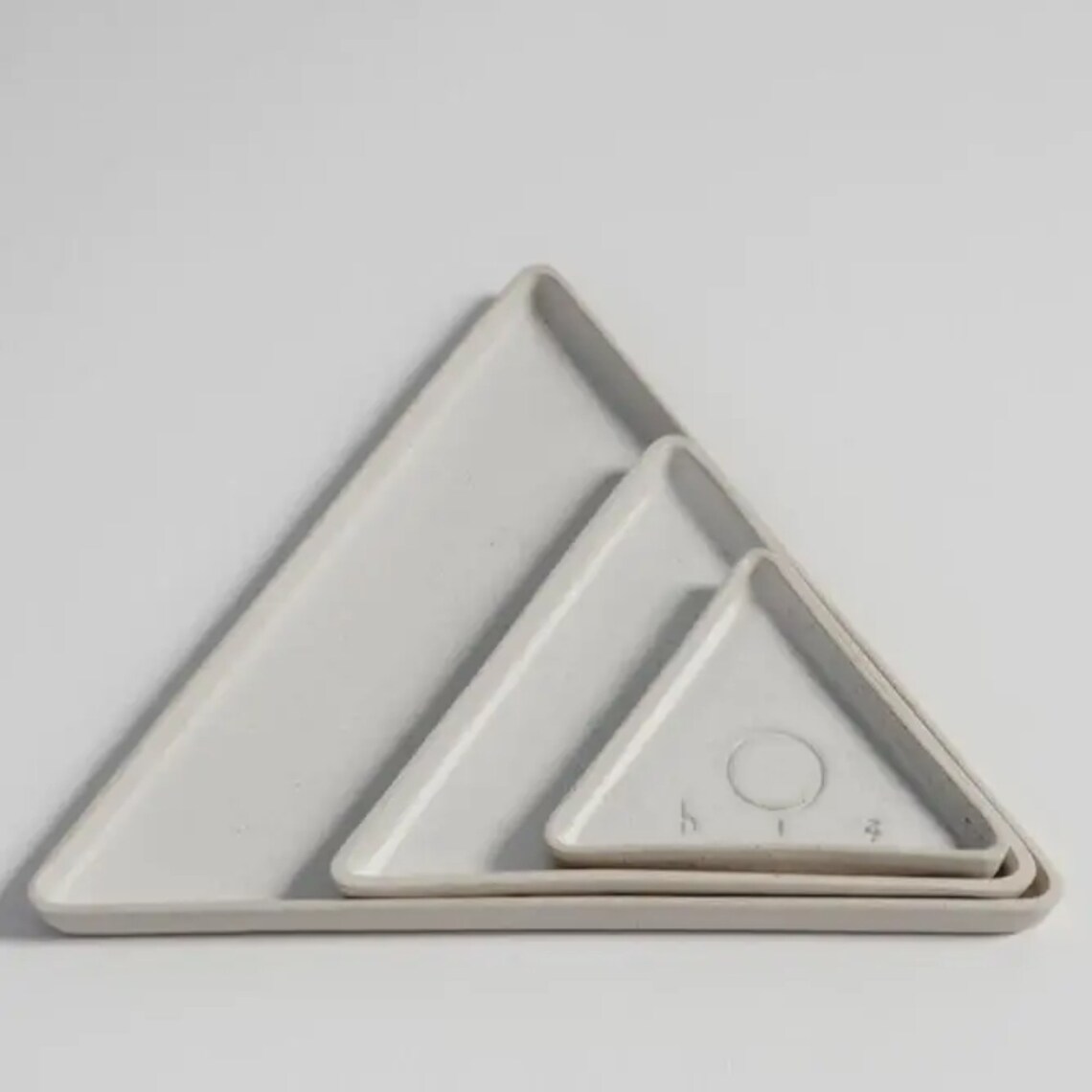 Set of 8 Ceramic Triangle and Round Serving Plates Handmade Dinnerware ...