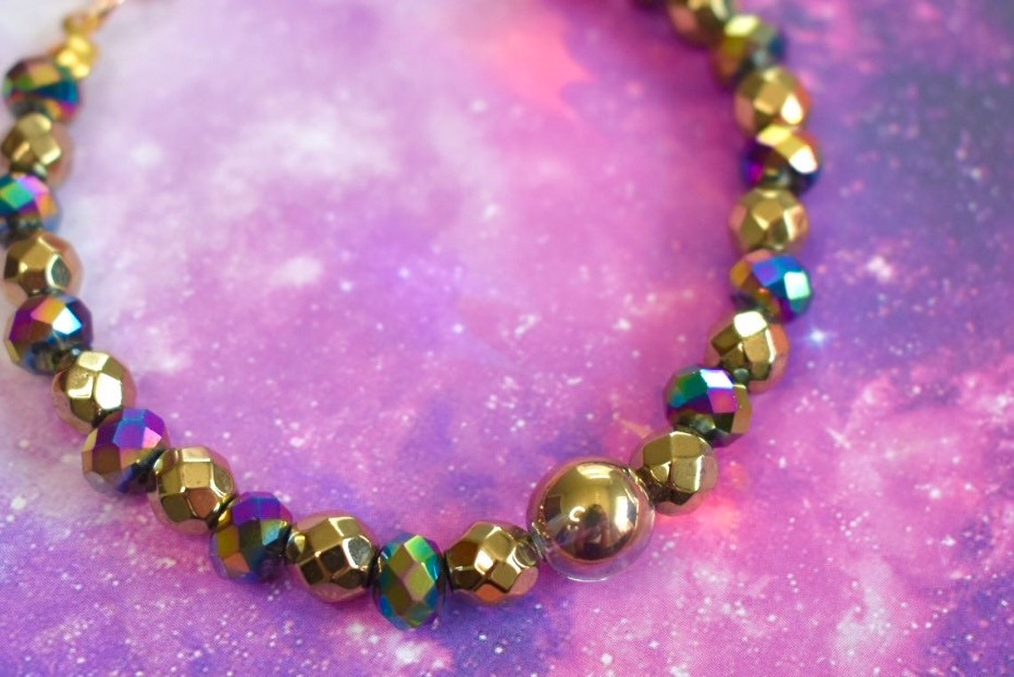 Planet and Star Galaxy Theme Purple Beaded Elastic Bracelet | Etsy