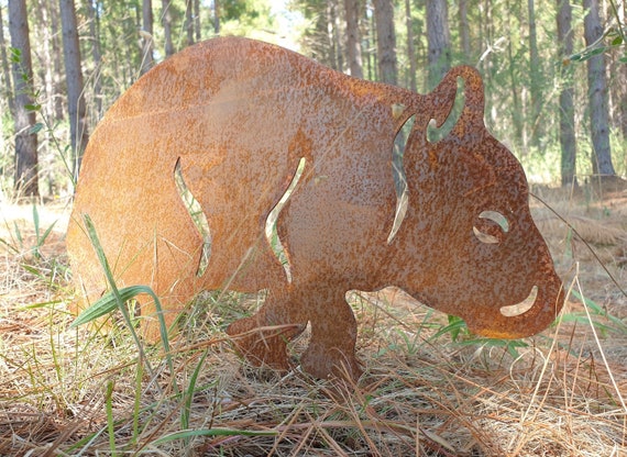 Wombat Garden Stake Australian Made Rusted Metal Garden Art | Etsy