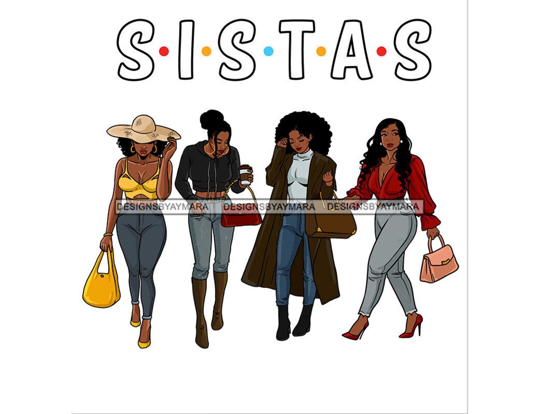 Four Sista's in Jeans Posing With Handbags Melanin Sista Afro Black ...