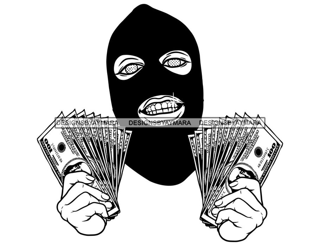 Gangster Man Ski Mask Holding Money Spread Cash Dollar Bank - Etsy