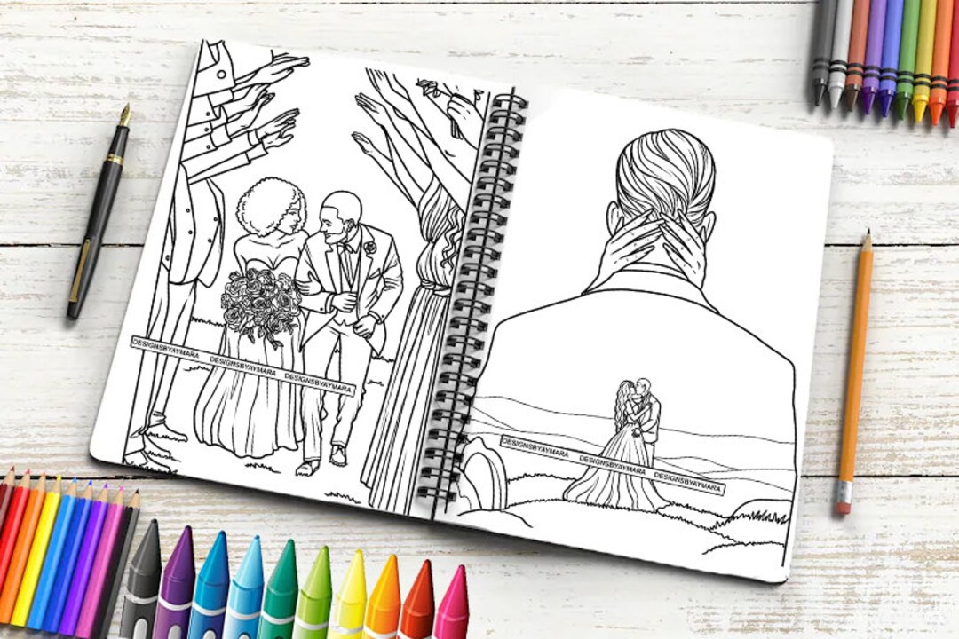 Marriage Wedding Celebration Coloring Book 18 Images Romance Couple ...