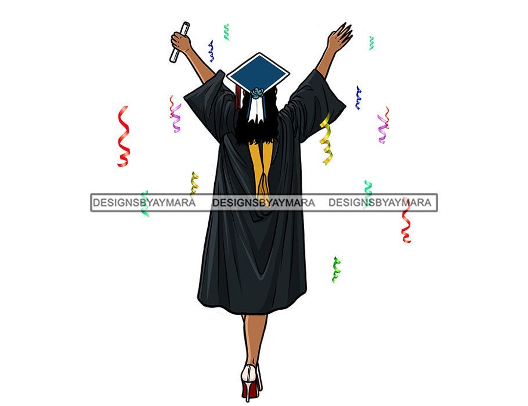 Graduation Melanin Woman Holding Diploma Degree Celebration Cap Gown ...