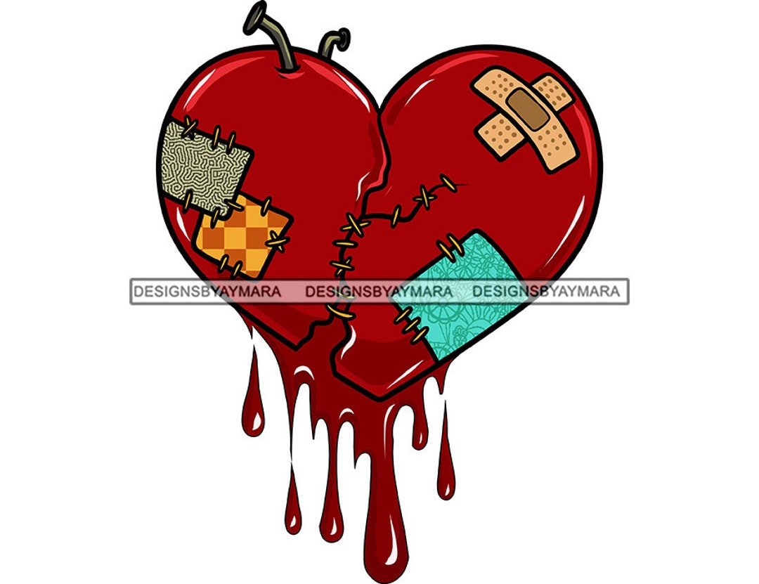 Broken Heart Bleeding Blood Pain Crack Hurt Stitches Bandage Patch ...