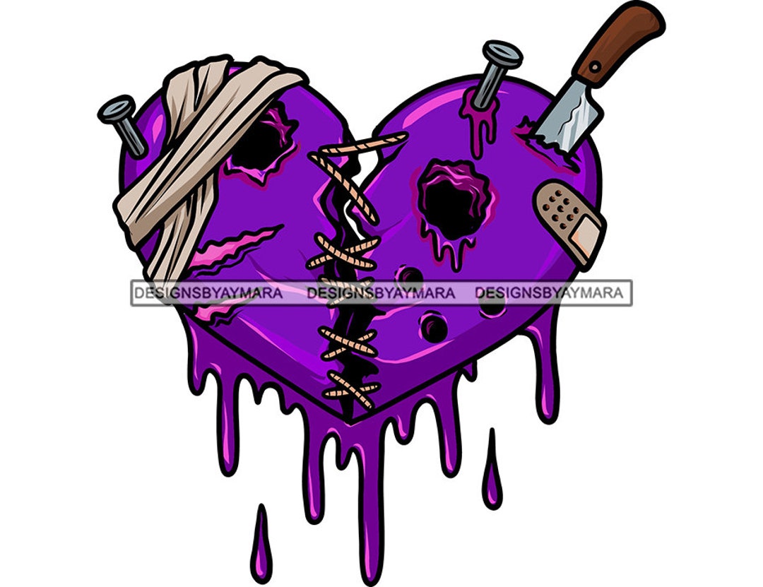 Sad Purple Broken Heart Knife Stab Bullets Holes Dripping Blood ...