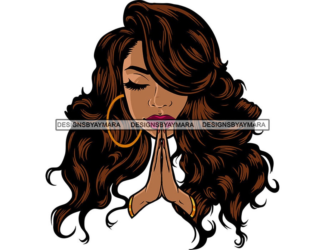 Melanin Latina Woman Praying God Wave Hairstyle Prayers Hands Pray Holy ...