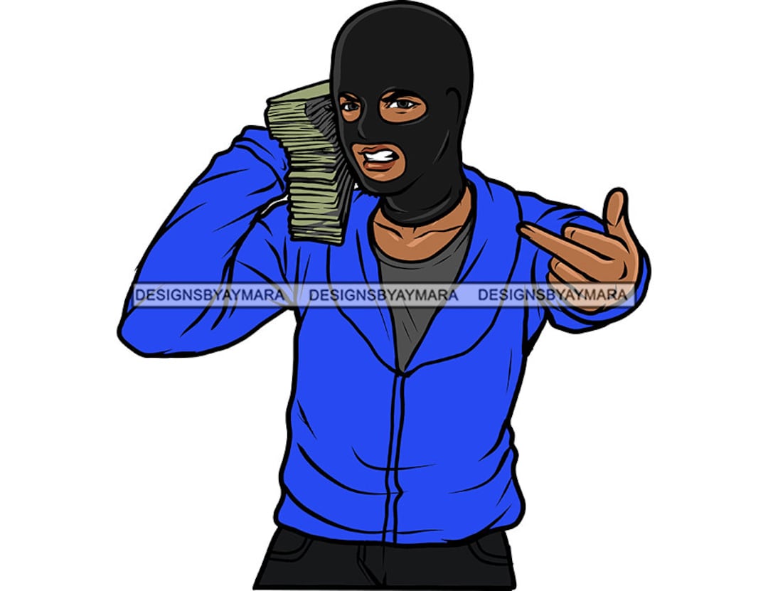 Gangster Thug Man Ski Mask Balaclava Masked Criminal Middle Finger ...