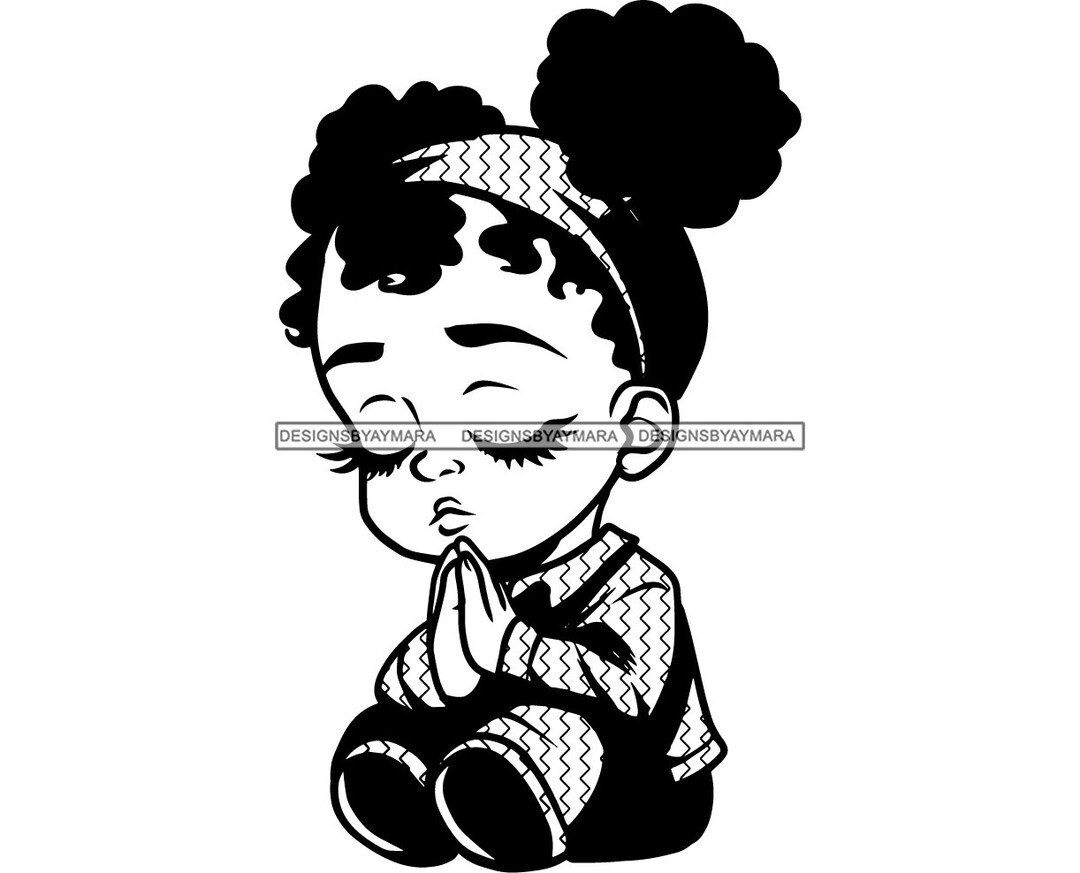 Adorable Black Baby Girl Praying God Before Bed Wearing Pajamas Pray ...