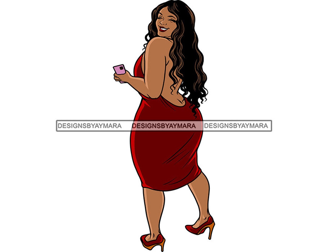 Elegant Curvy Latina Woman Sexy Dress Long Hair Confindence Plus Size