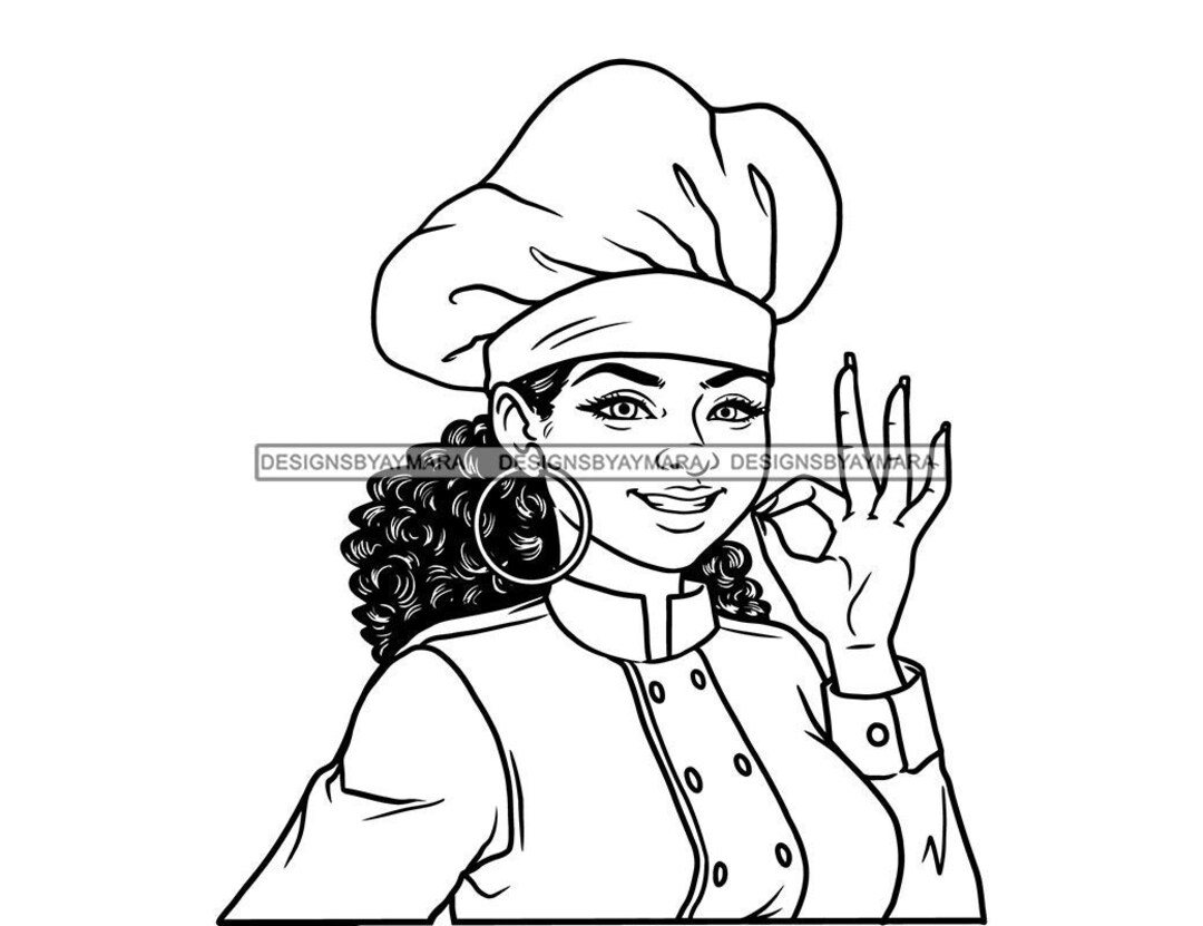 Black Woman Chef in Chef Uniform Giving Okay Sign Chef Hat Cook Baker ...