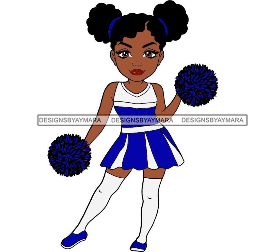 Melanin Cheer Leader in Blue and White Cheer Outfit Long White Socks ...