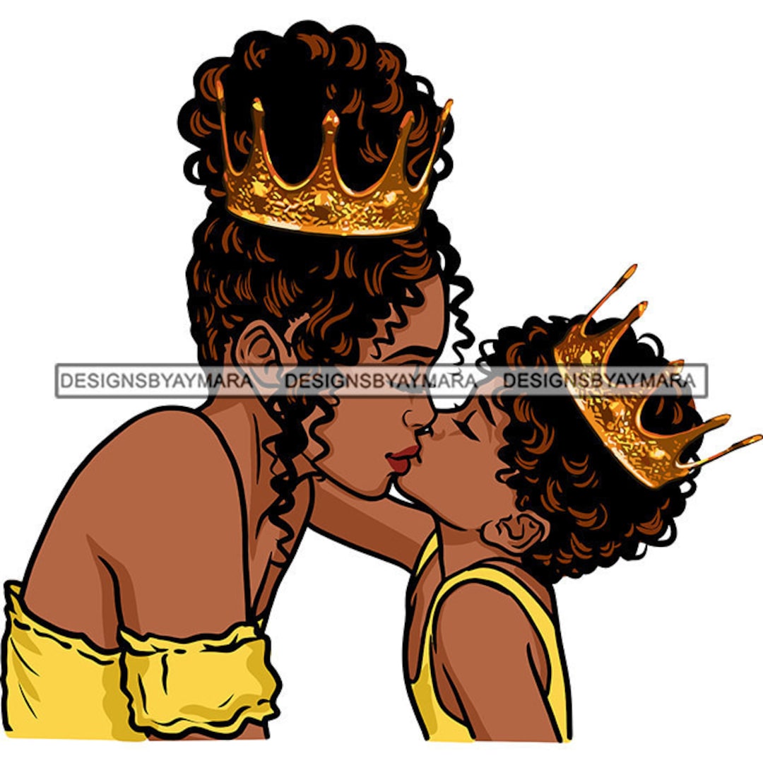 Queen and Princess Mother and Daughter Love Wearing Crowns Black Love ...