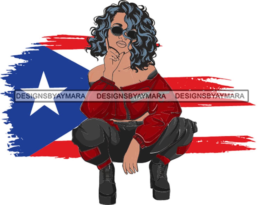 Lady Latina Puerto Rico Flag Diva Boricua Girl Melanin Female Squatting Fashion Flow SVG JPG PNG ...