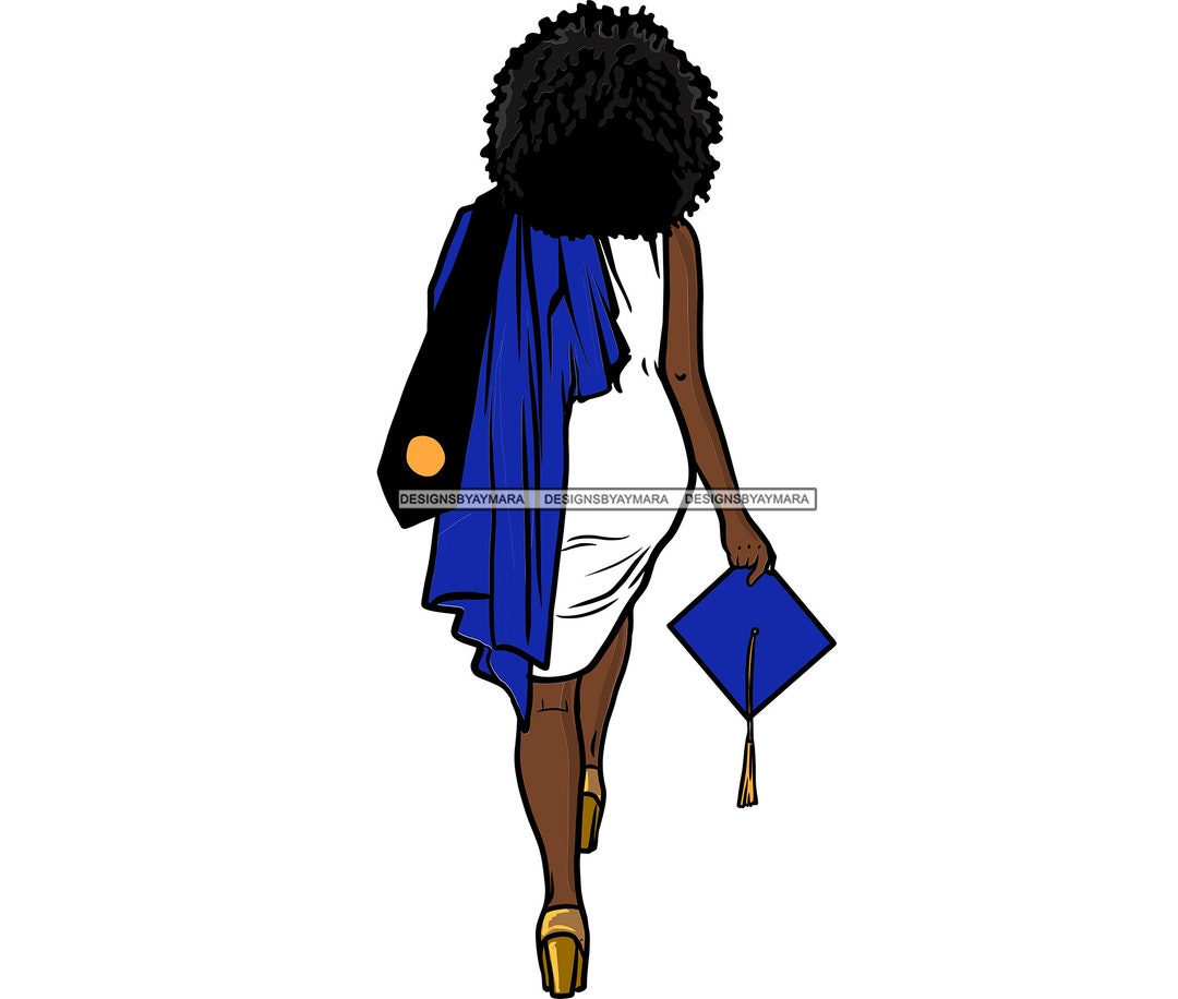 Graduation Afro Woman Cap Diploma Achievement Blue Gown College ...
