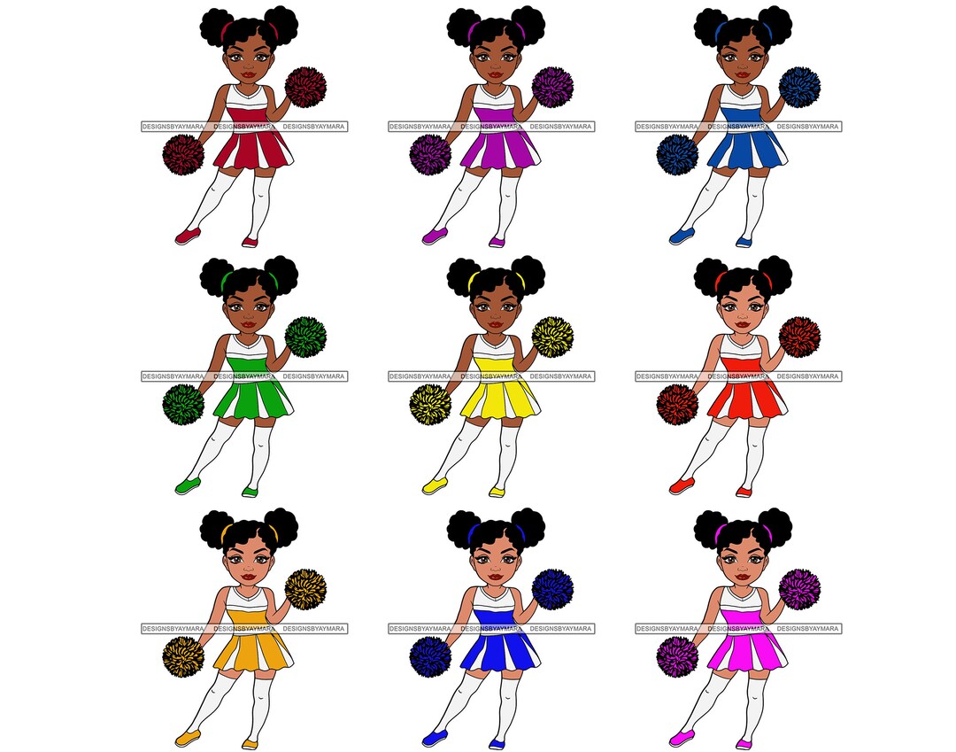 Bundle 9 Melanin Cheer Leader Girls Cheer Outfit Long White Socks Pom ...