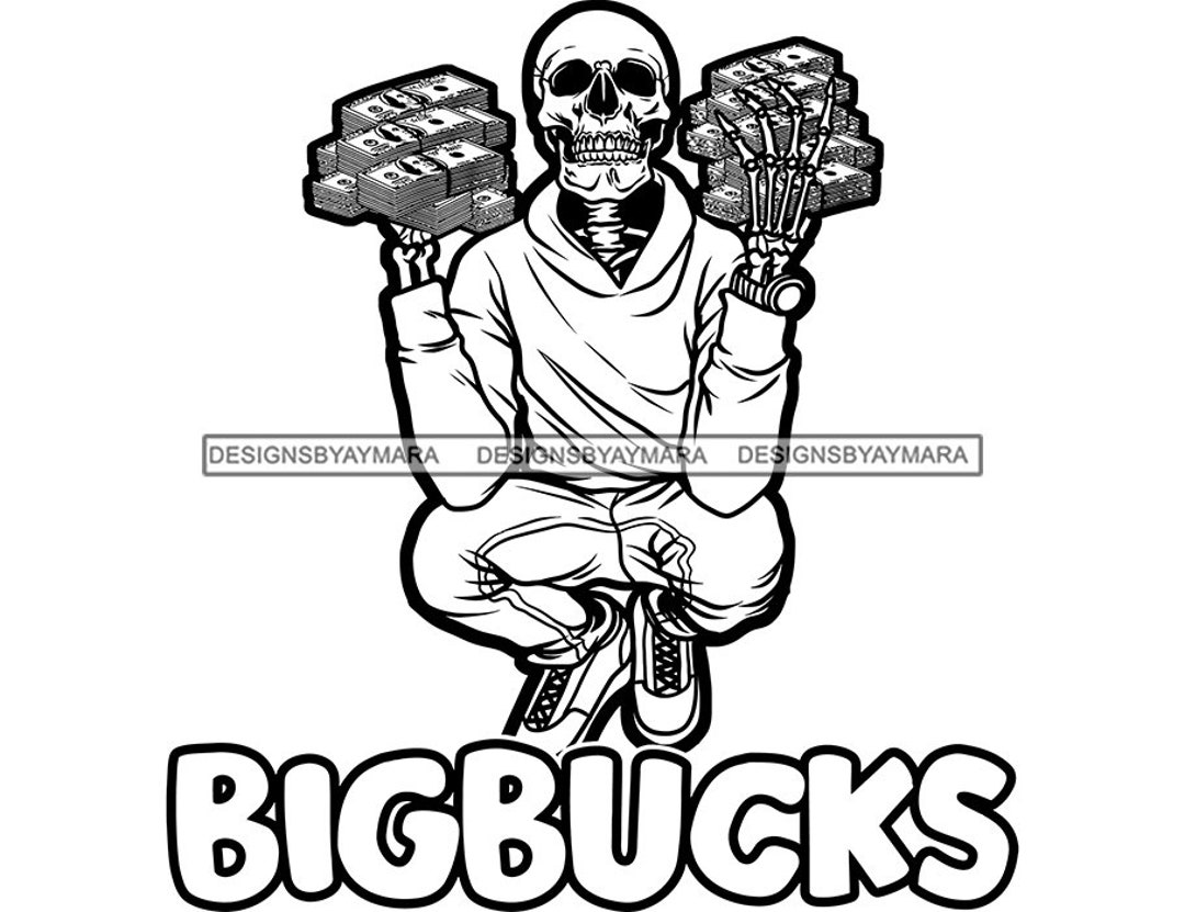 Big Bucks Hustler Man Skull Cartoon Character Money Stacks Hustling ...