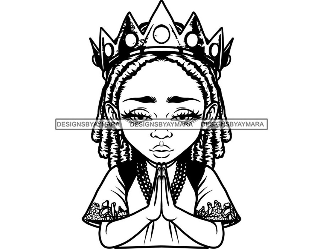 Princess Black Baby Girl Praying God Locs Hair Prayer Hands Faith ...