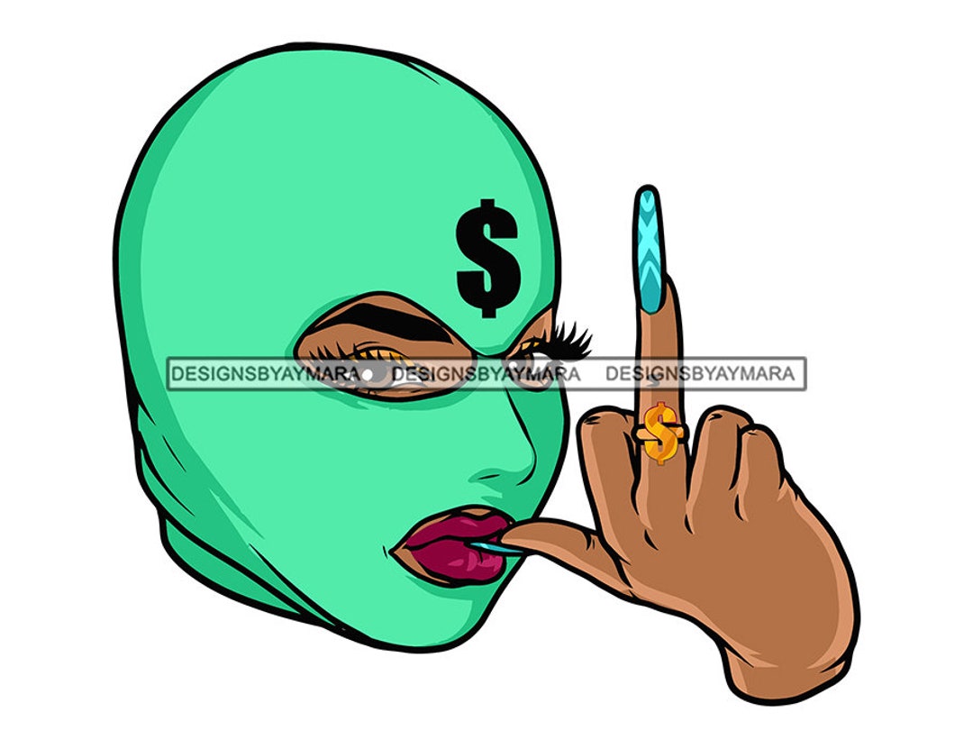 Gangster Woman Wearing Ski Mask Middle Finger Long Nails New Trending ...