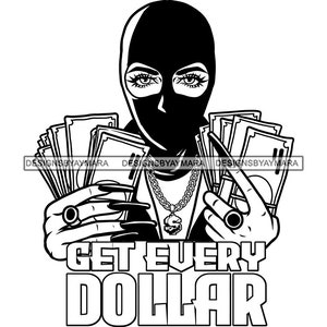 Get Every Dollar Gangster Woman Ski Mask Holding Money Burglar Robber ...