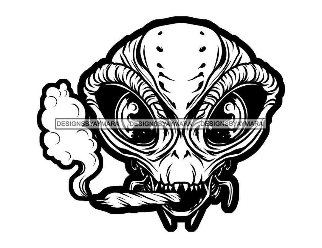 Alien Smoking Cigar Smoker Smoke Cartoon Character Spaceship ...