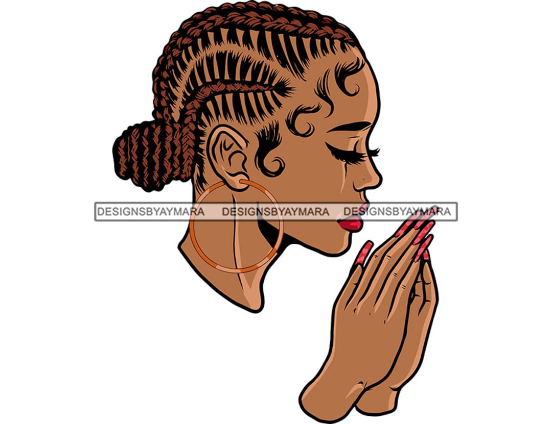 Melanin Woman Praying God Updo Braided Braids Hair Holy Worship Prayers ...