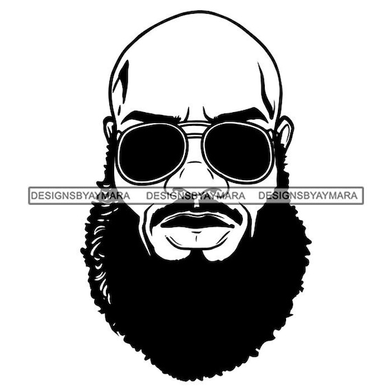Bald Black Man With Full Beard And Dark Sunglasses Headshot Bw Etsy