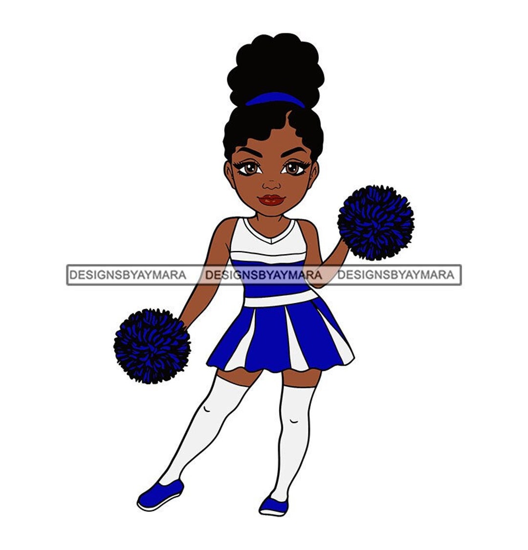 Melanin Cheer Leader in Blue and White Cheer Dancer Outfit Long White ...