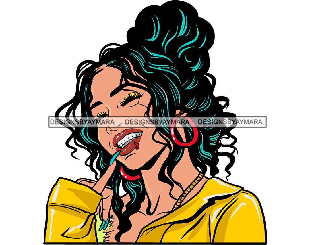 Street Urban Girl Long Nails Grill Teeth Woman Green Hair Lips Piercing ...