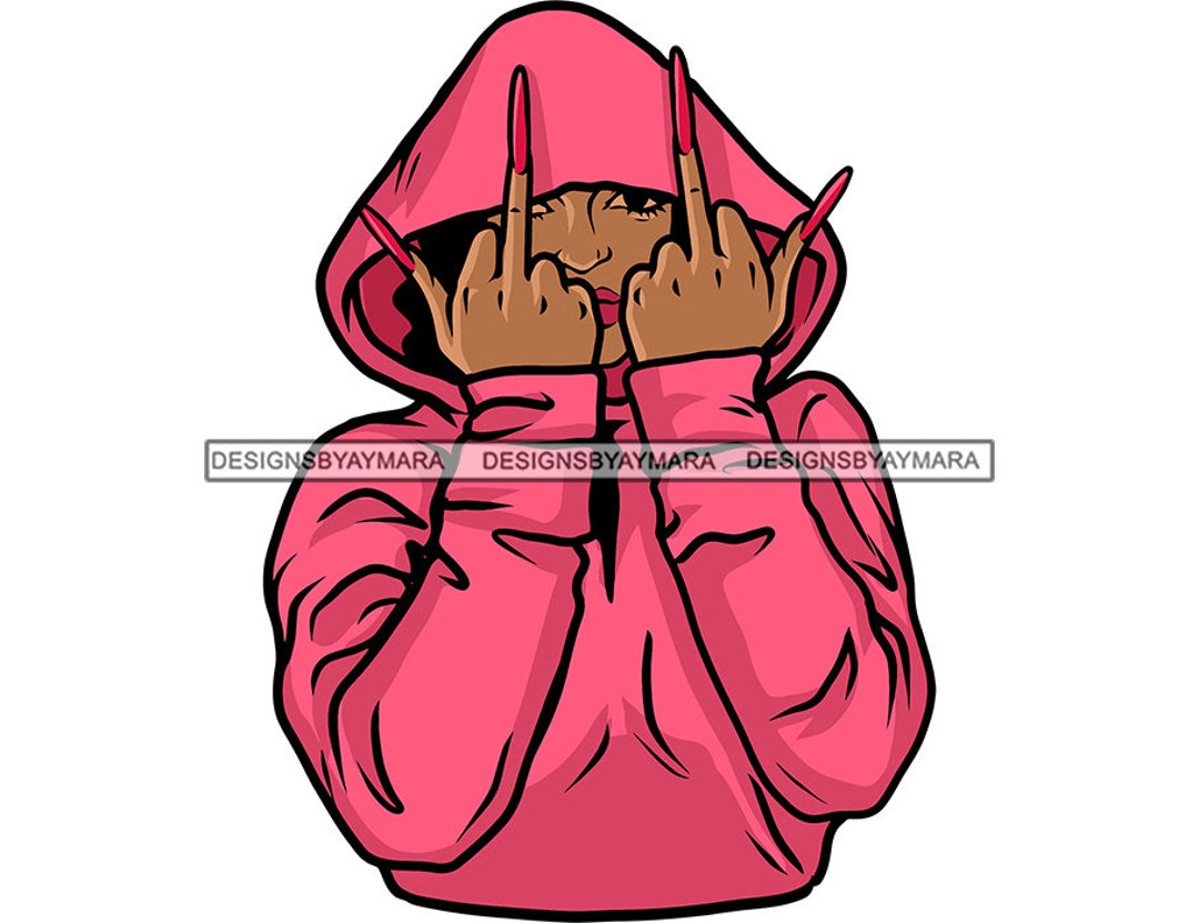 Gangster Woman Wearing Hoodie Middle Finger Long Nails New Trending ...