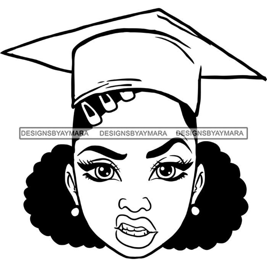 Melanin Woman Afro Puffs Graduation Cap Mean Face College High School ...