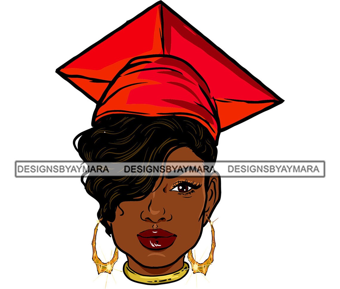 Melanin Woman Red Graduation Cap College High School Graduating ...