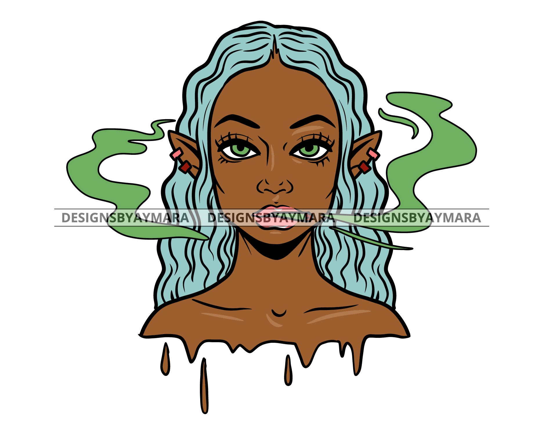 Beautiful Female Elf Green Hair Smoking Marijuana Weed Blunt | Etsy