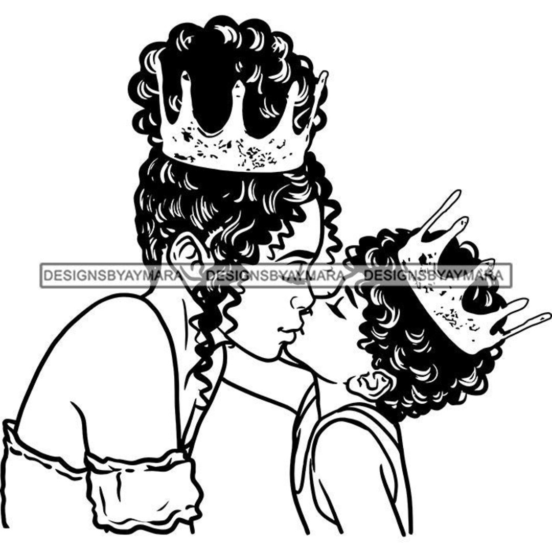 Queen and Princess Mother and Daughter Love Wearing Crowns Black Love ...