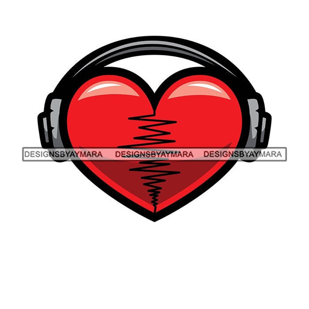 Red Heart With Headphones Heartbeat on Red Heart Love Music Color in ...